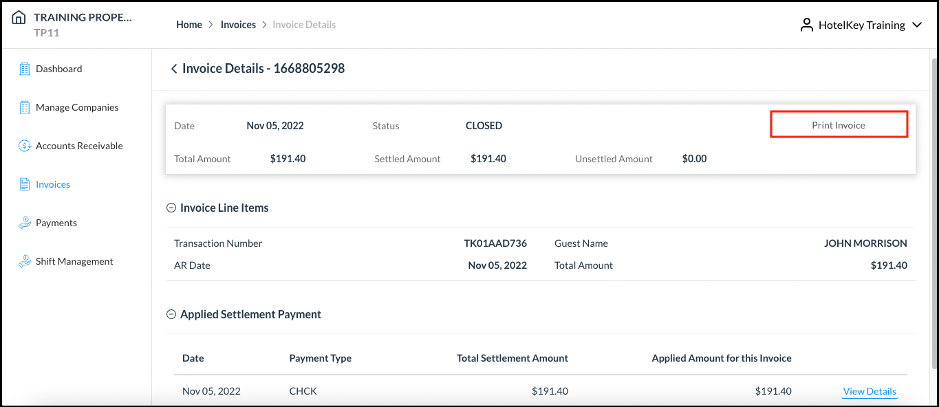 View / Print Company Invoice