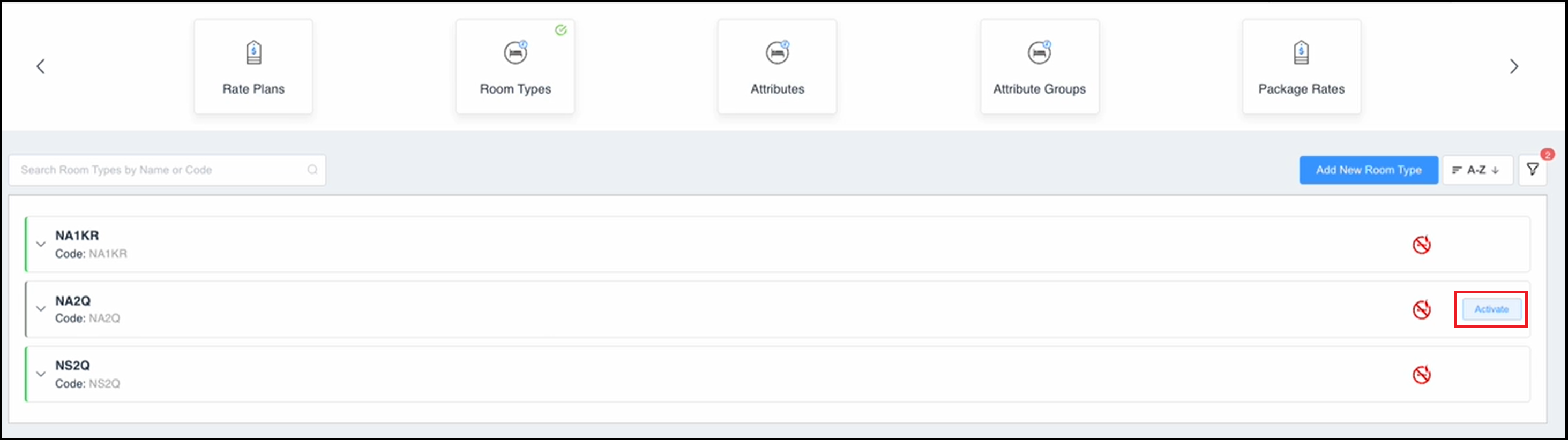 Room Types: Create, Activate, Edit, Deactivate
