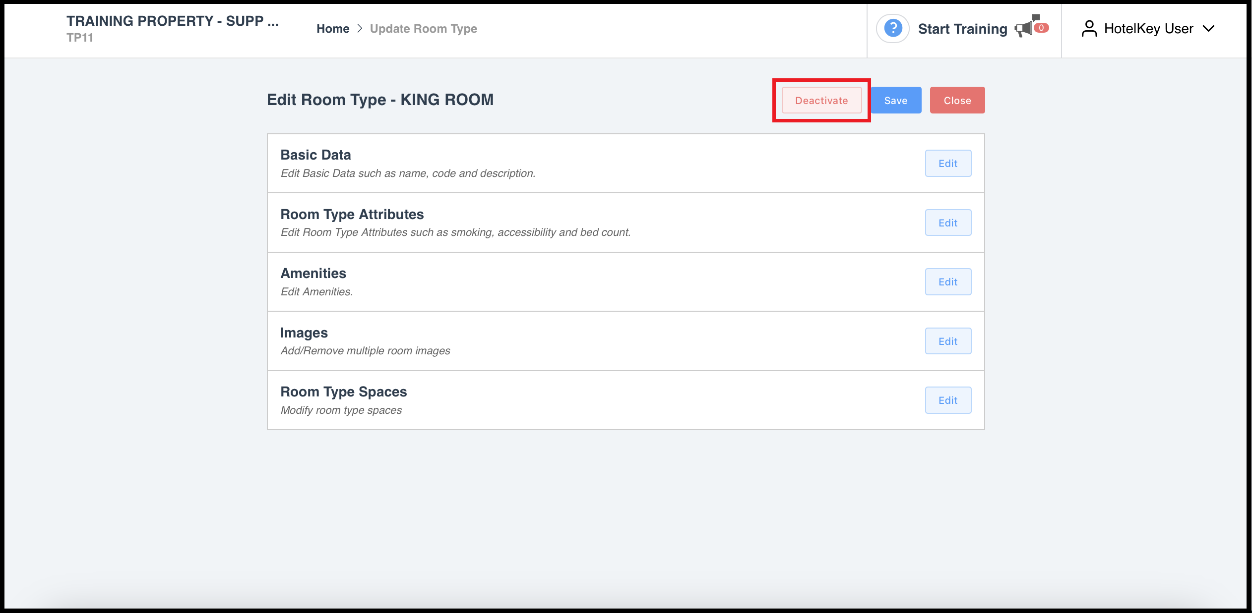Room Types: Create, Activate, Edit, Deactivate