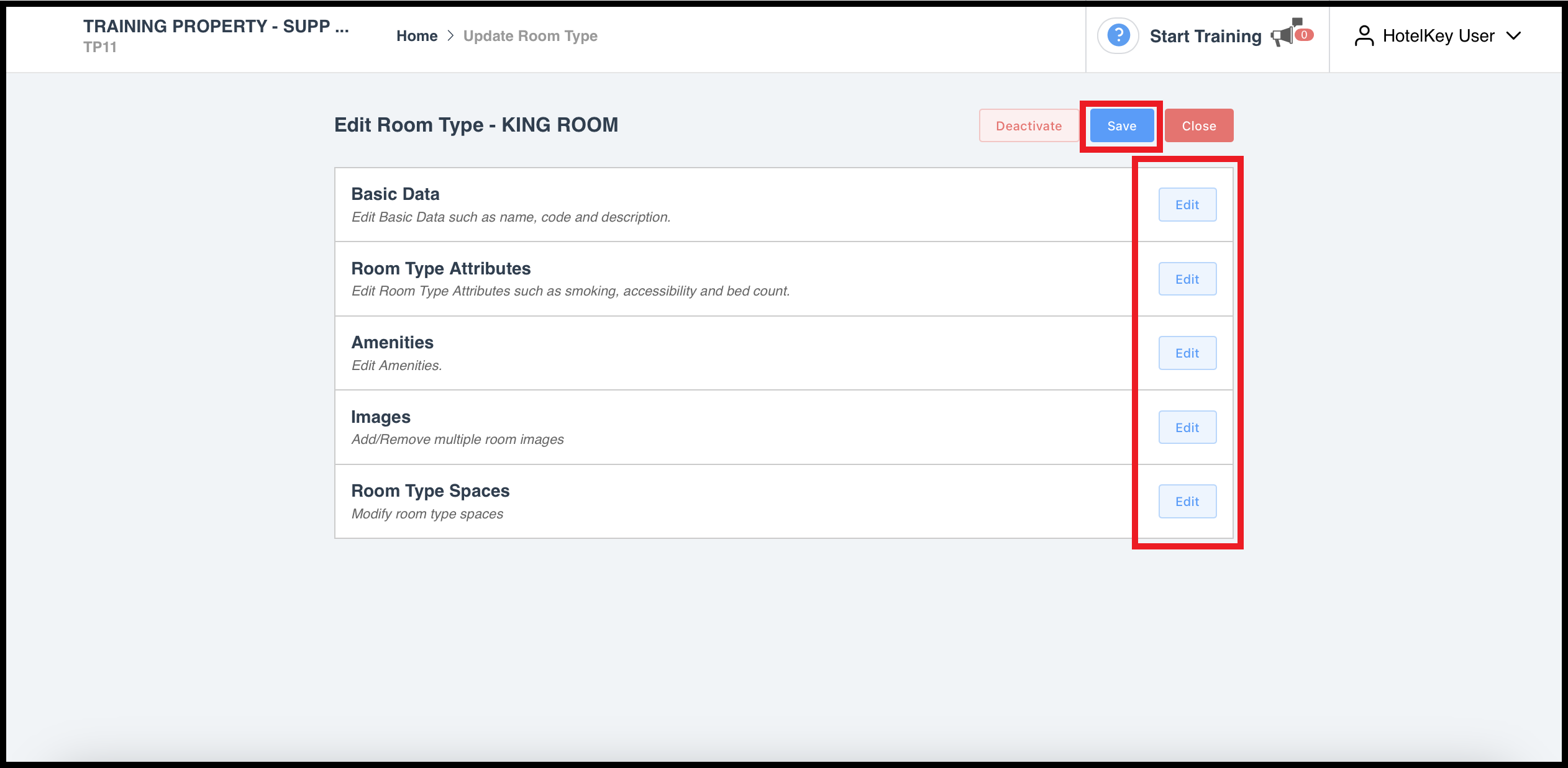 Room Types: Create, Activate, Edit, Deactivate