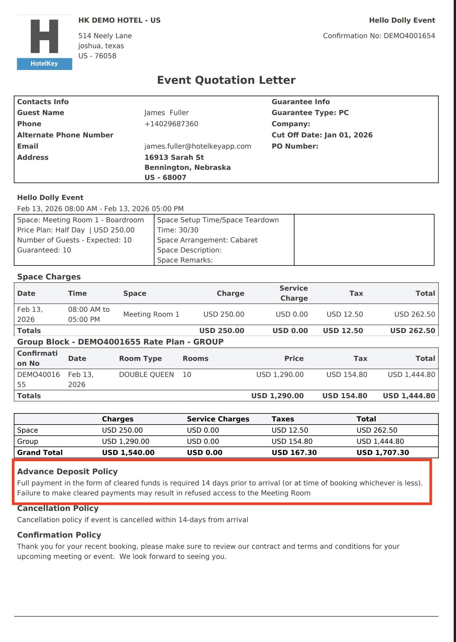 Deposit Policies