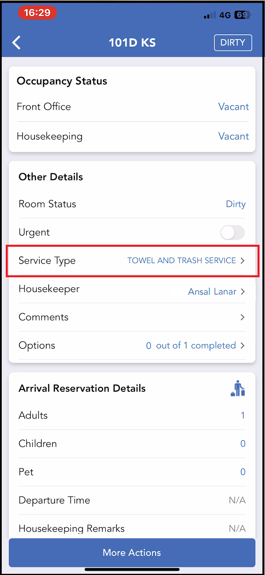 Change Housekeeping Service Type For A Room