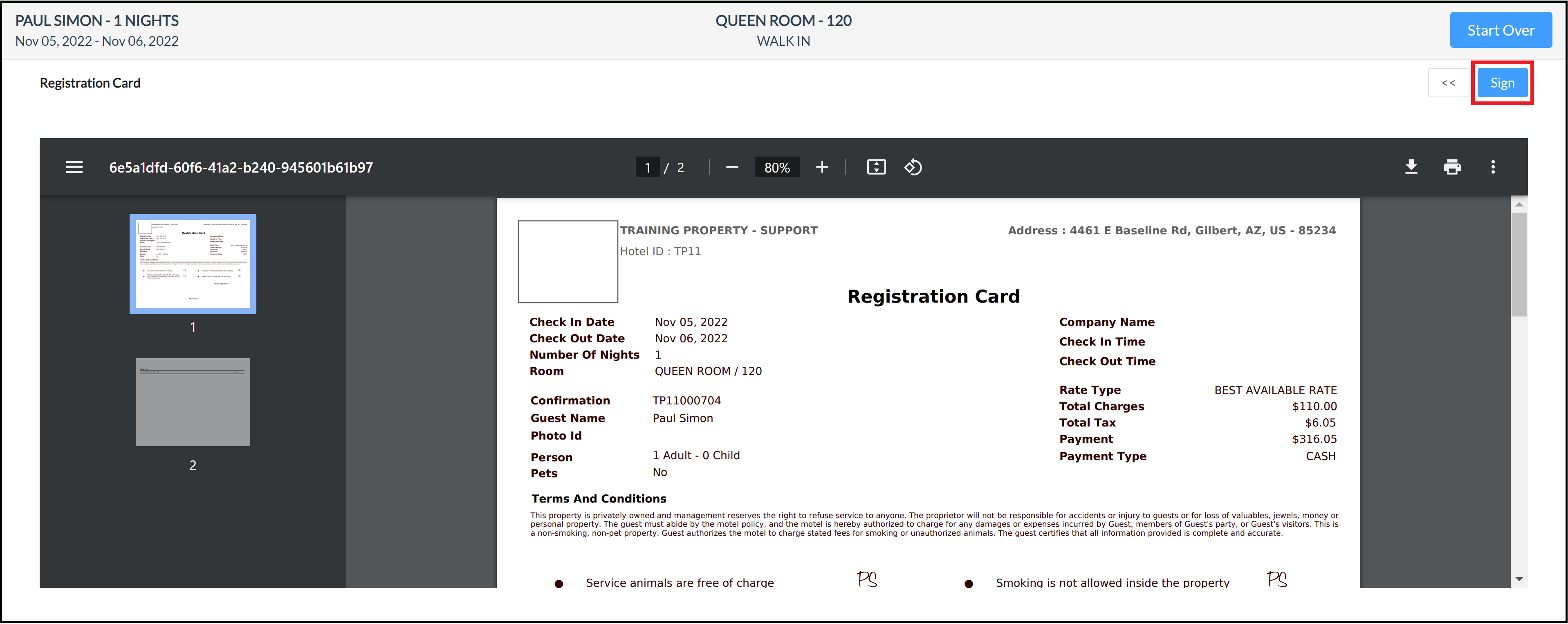 Check In a Reservation