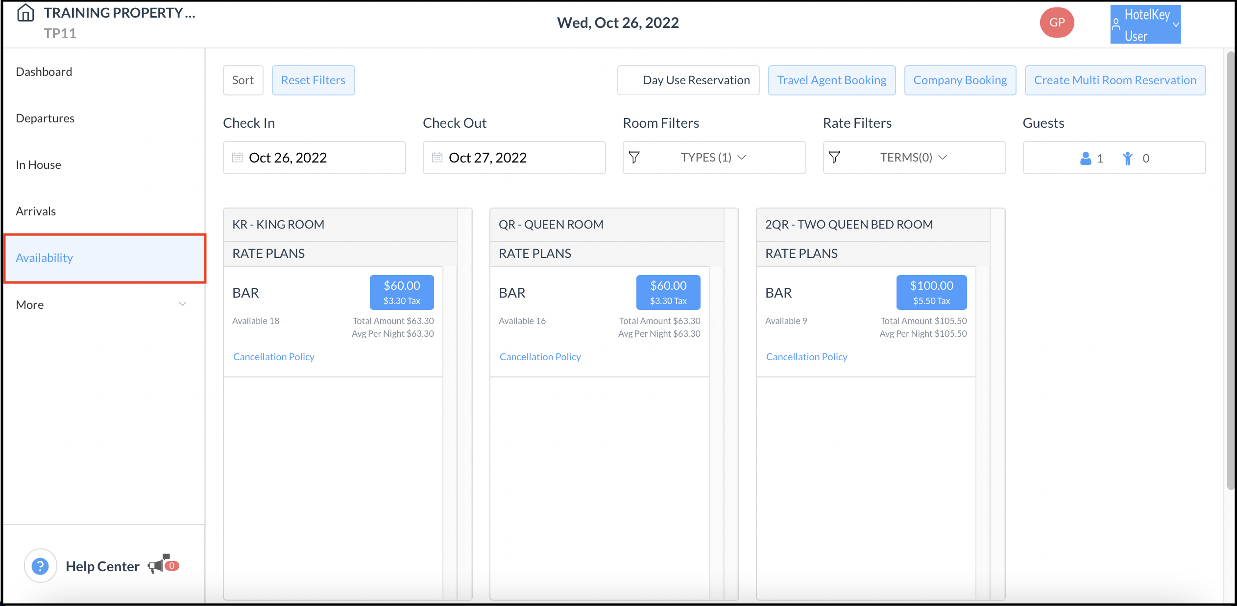 Create a Reservation (Standard, Walk-in)