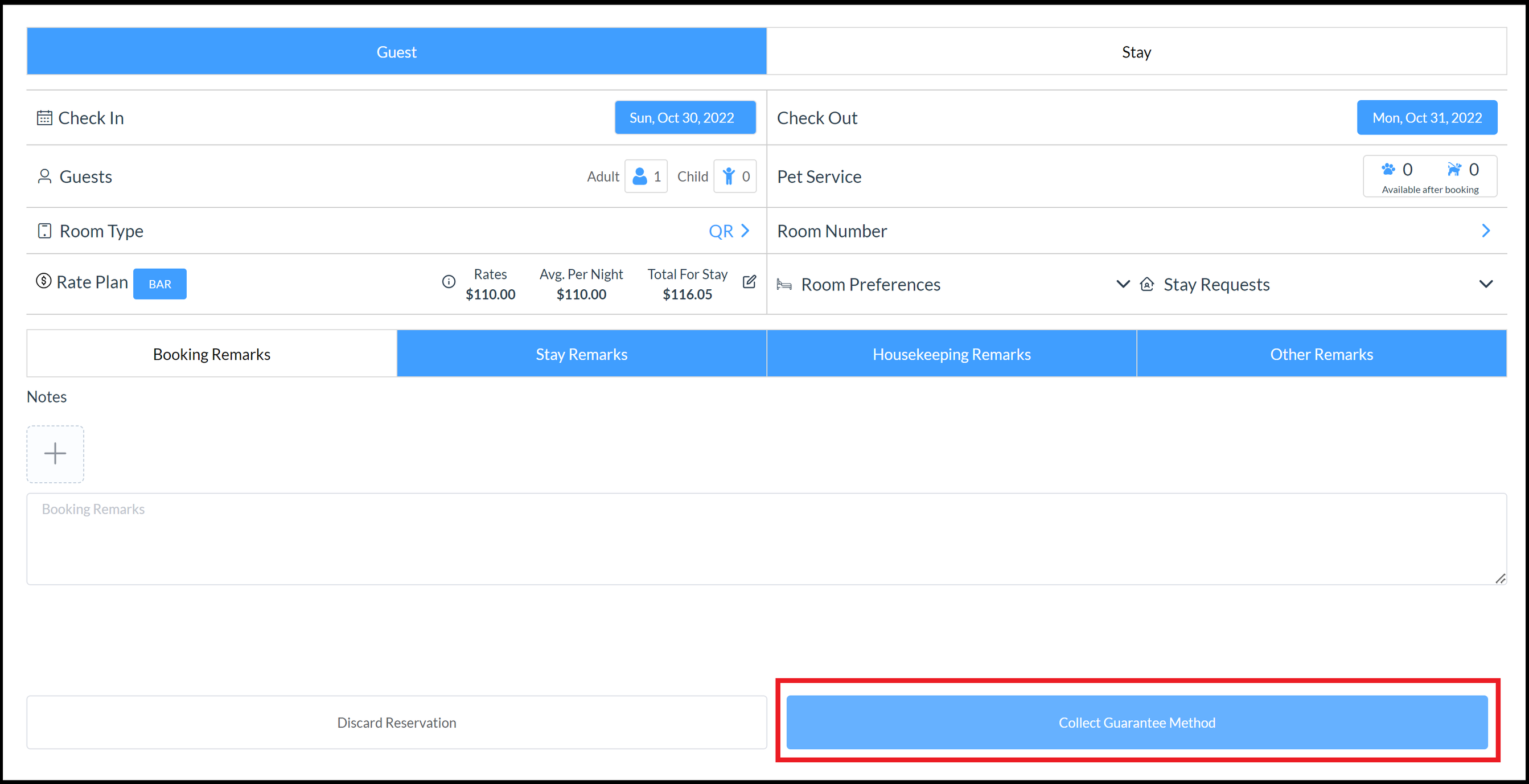 Create a Reservation (Standard, Walk-in)