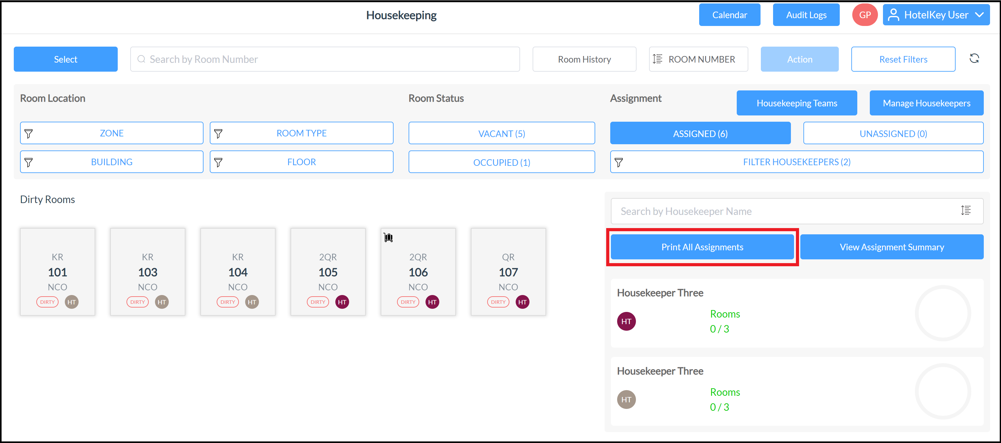 Print Housekeeping Assignment Sheet