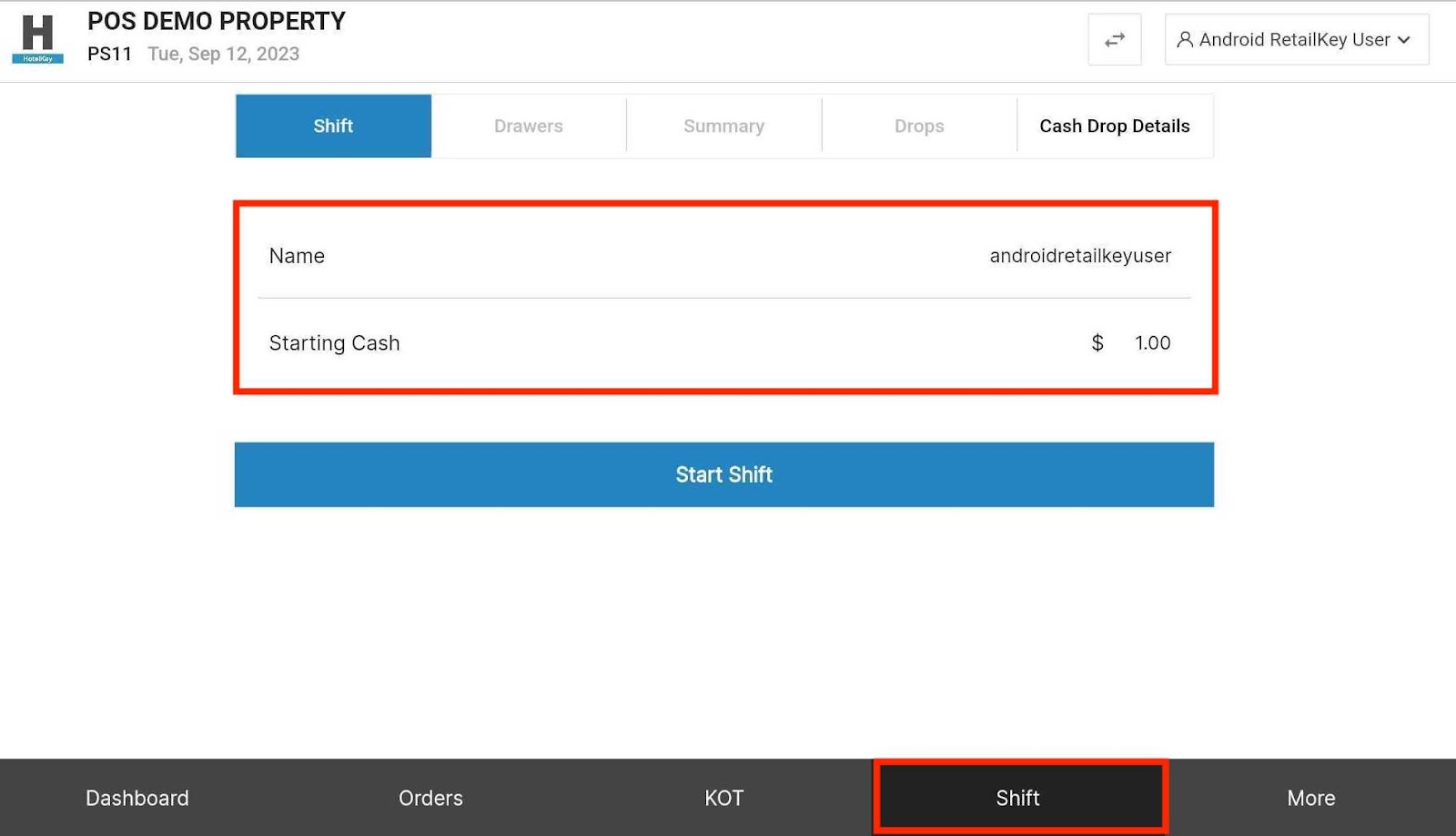 Start Shift and Assign a Drawer - Android