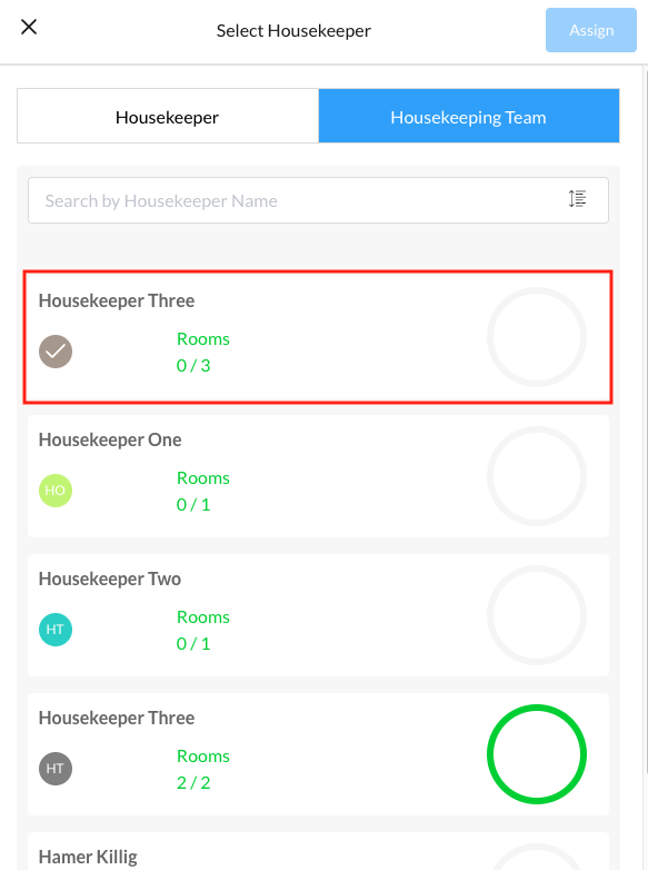 Un-Assign a Housekeeper from a Room