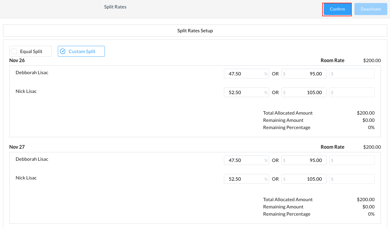 Split Rates on a Folio