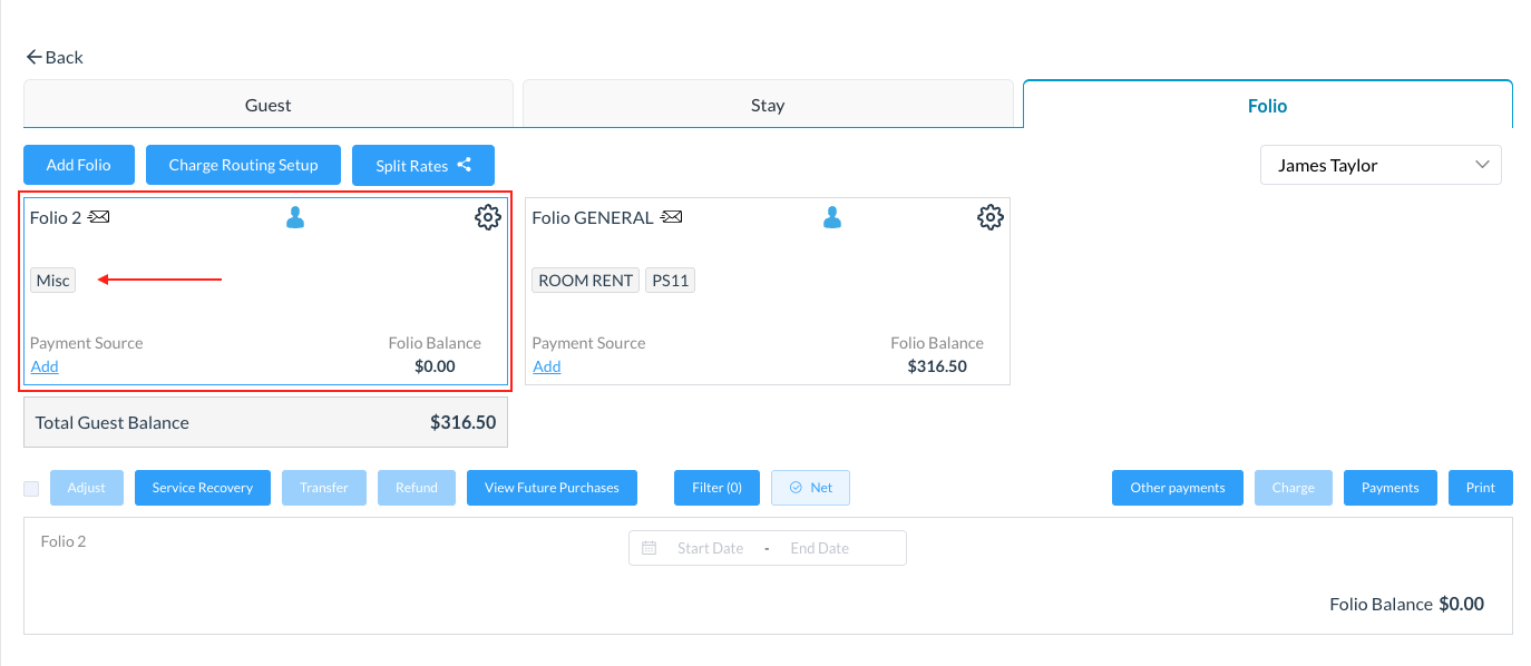 Setup Charge Routing on a Reservation