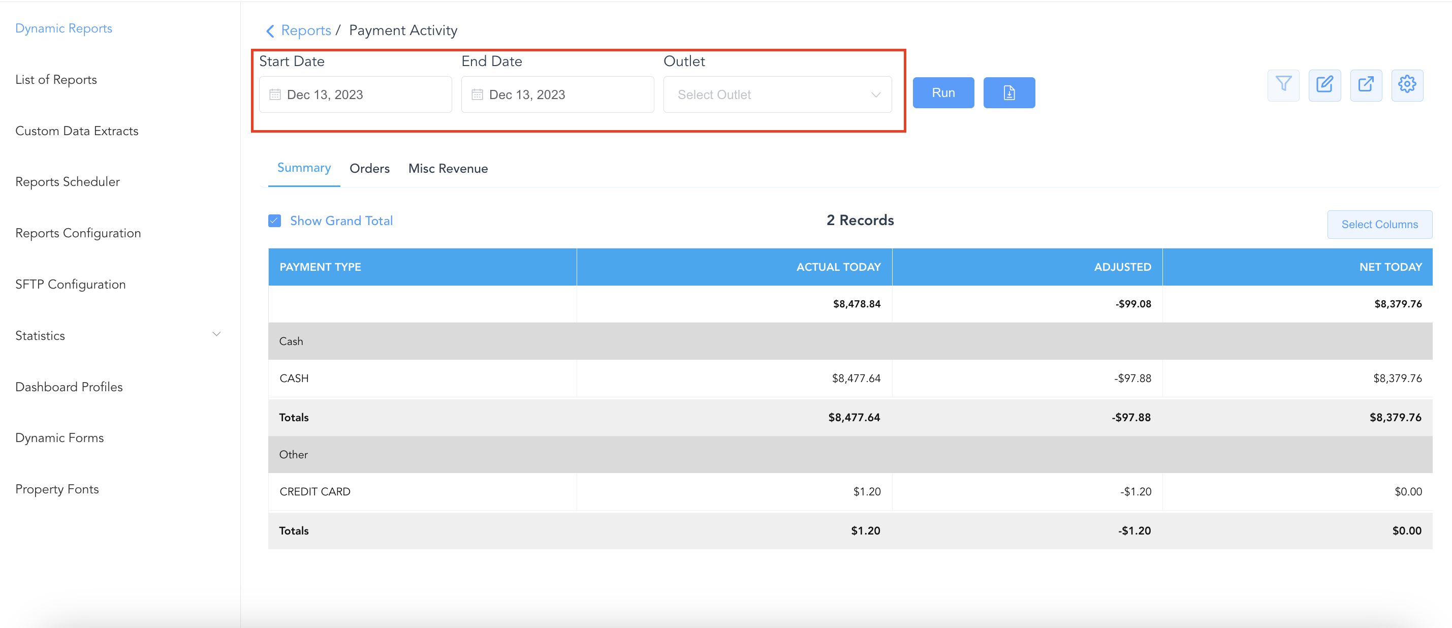 POS Payment Activity Report