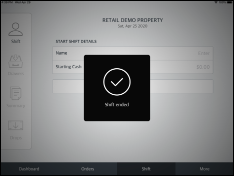 End Shift, Confirm Cash Drop