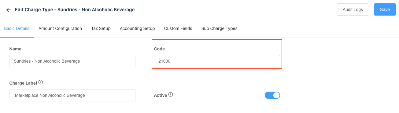 Accounting Setup for Sub-Charge Types