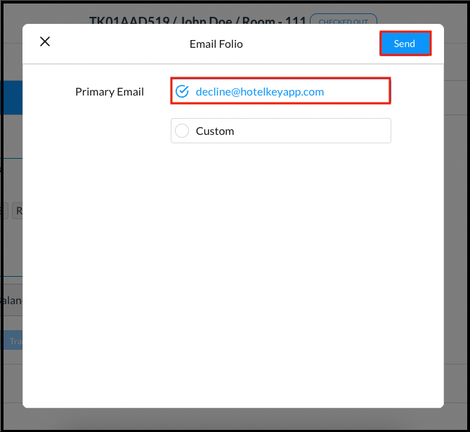 Email Guest Folio - Post Check Out