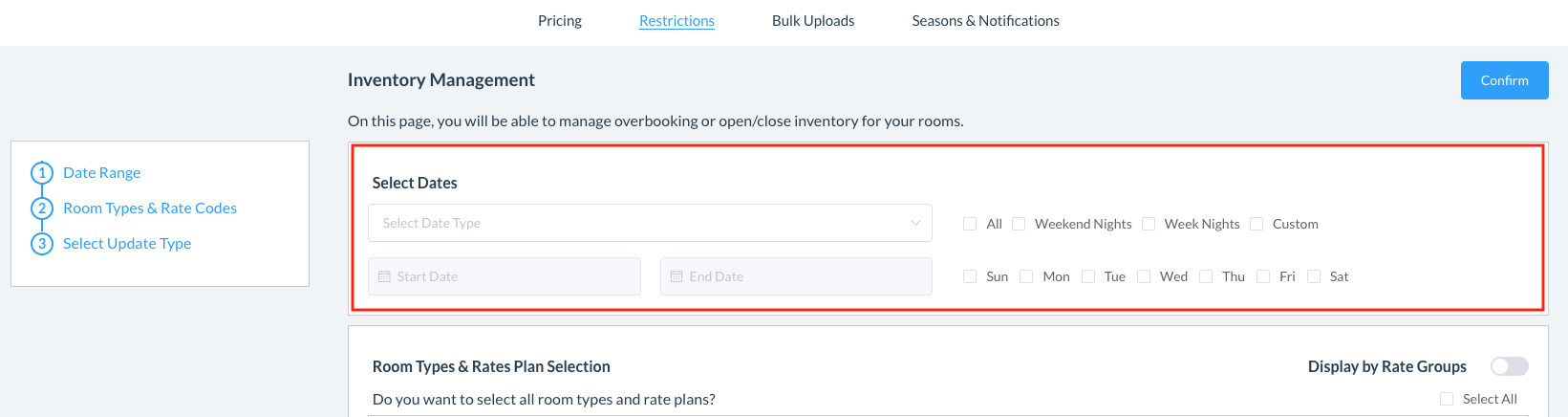 Open/Close Inventory on Rate Plans and Room Types