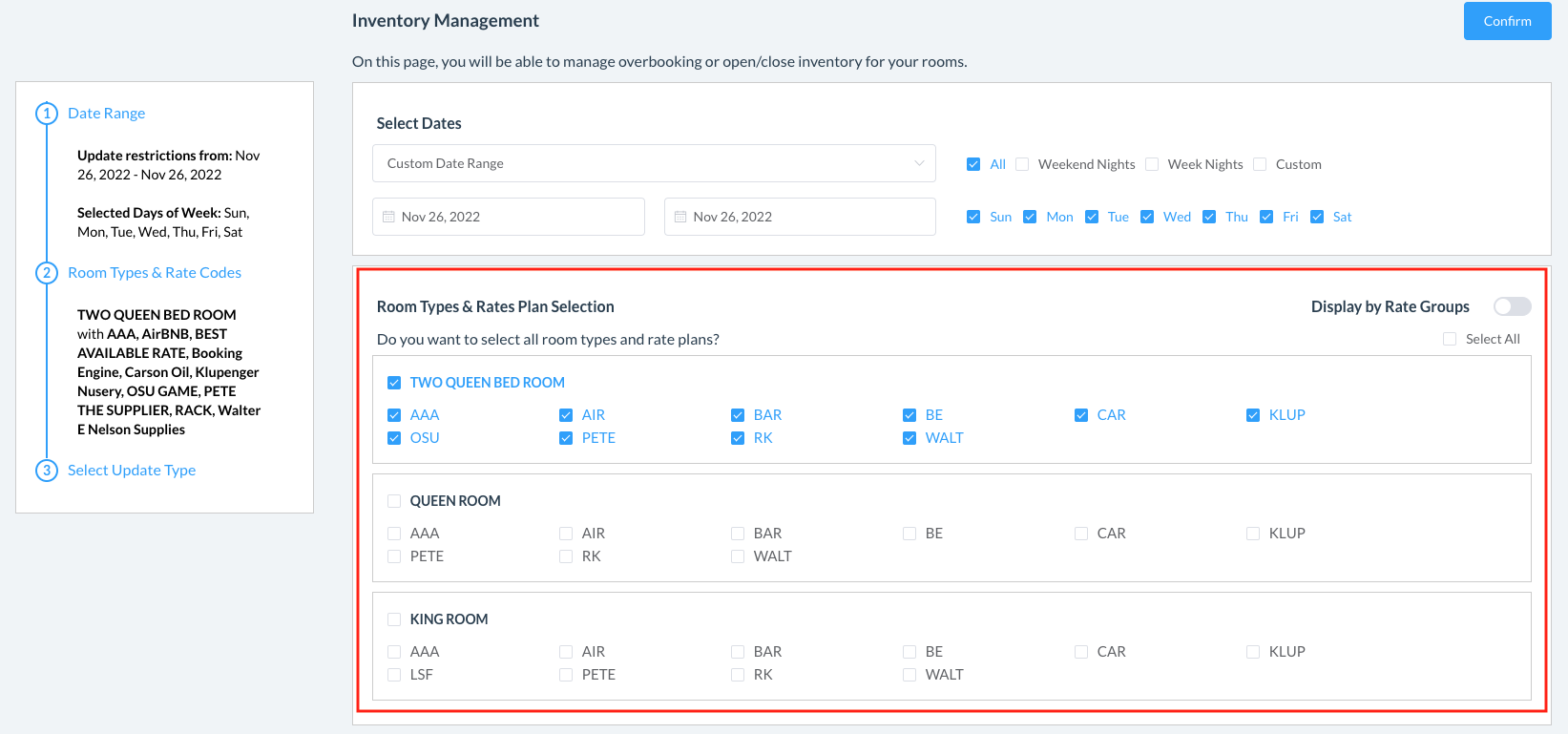 Open/Close Inventory on Rate Plans and Room Types